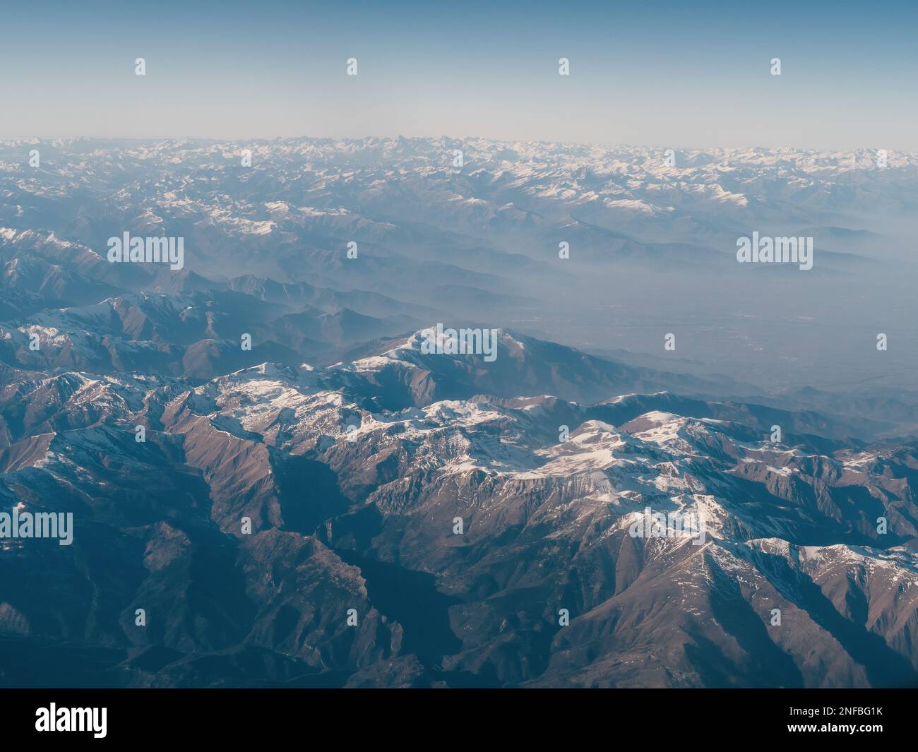 Smooth outline of the Alps from above. Alpine mountain system stretches ...