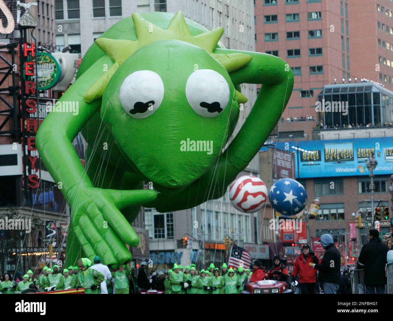 The Kermit float moves through Times Square during the Macy's ...
