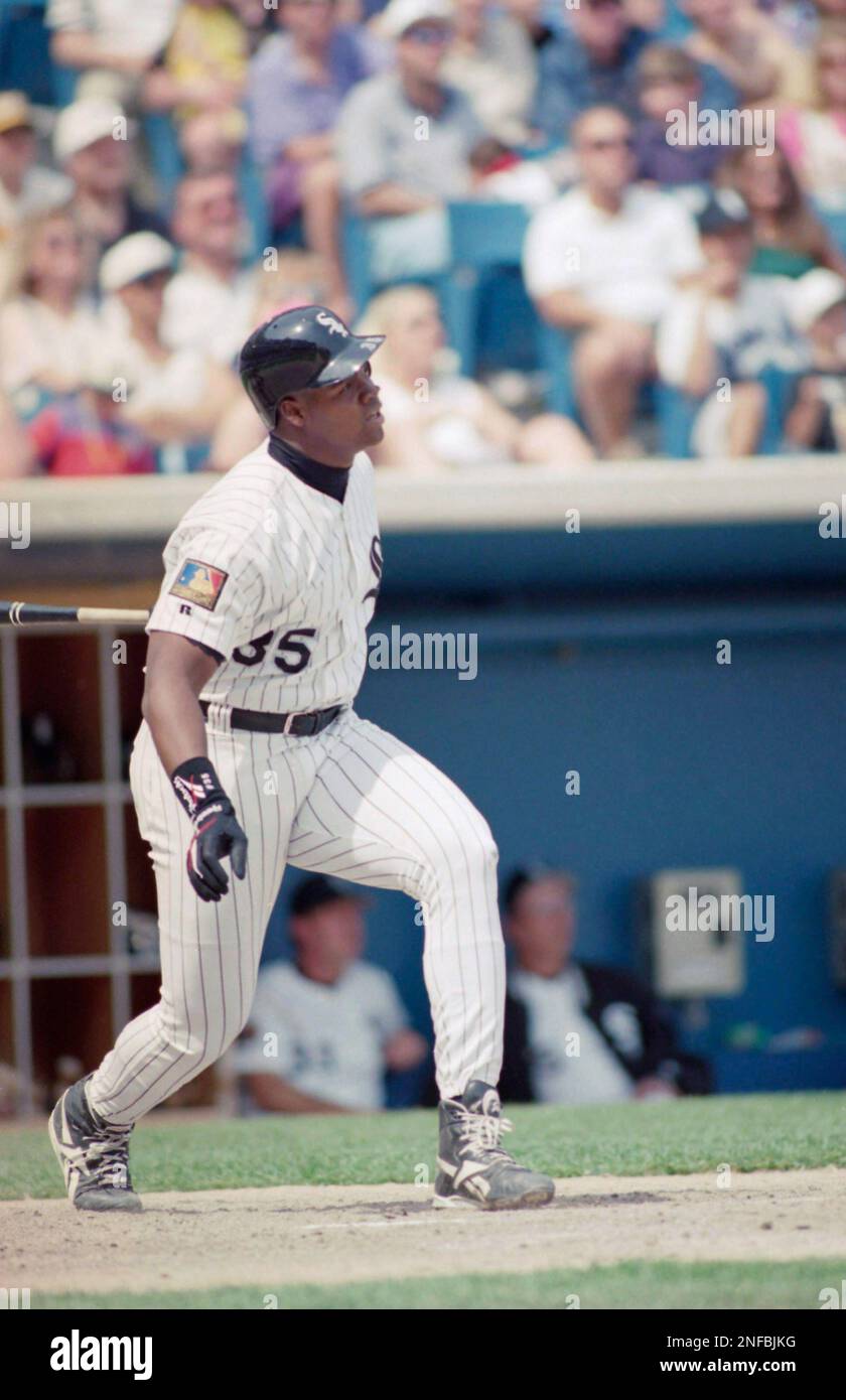 Frank Thomas of the Chicago White Sox eyes his 20th home run of the ...