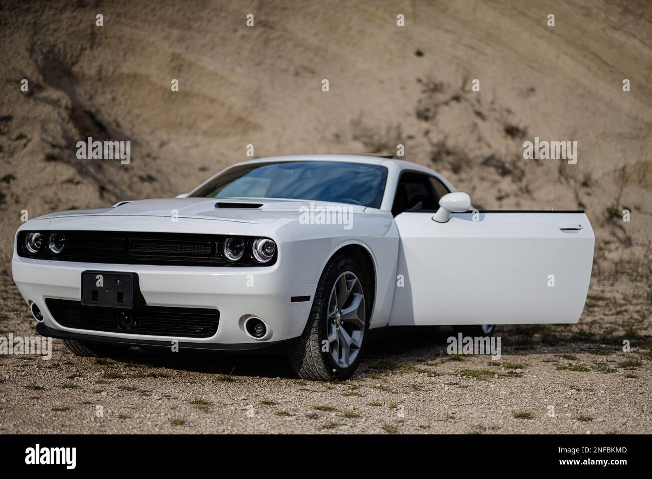 White powerfull american muscle car in career Stock Photo - Alamy