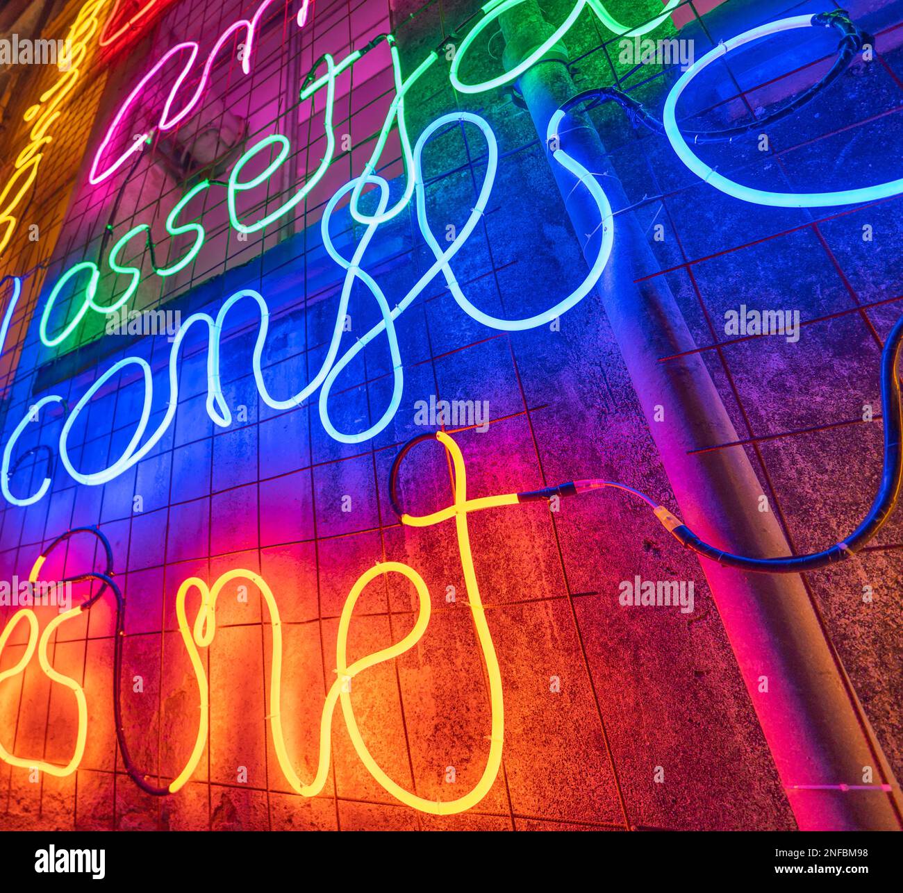 Illuminated letters and words made with neon lights and LEDs of many ...