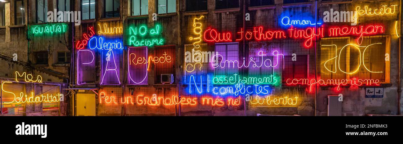 Illuminated letters and words made with neon lights and LEDs of many ...