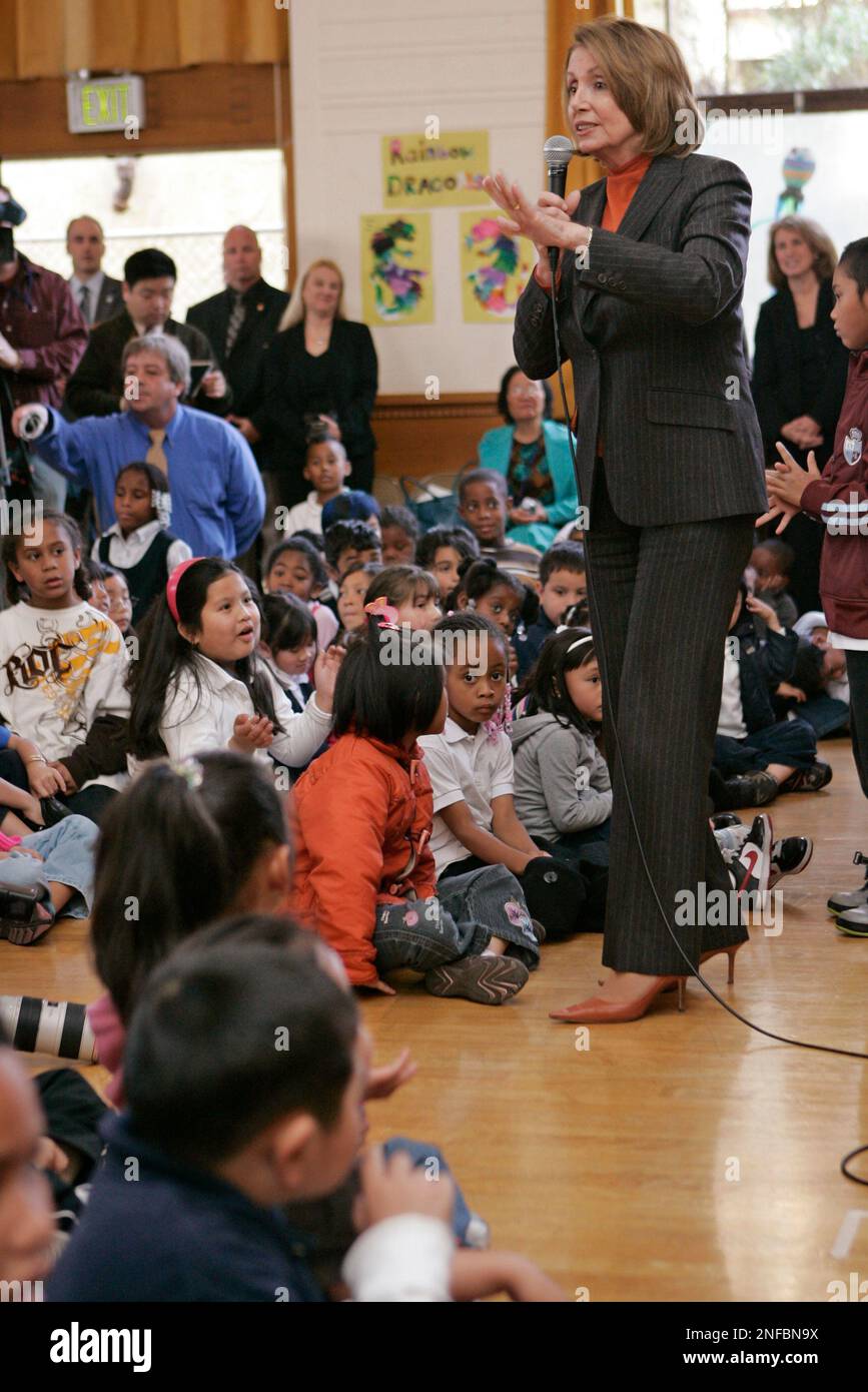 House Speaker Nancy Pelosi, D-Calif., speaks to elementary school ...