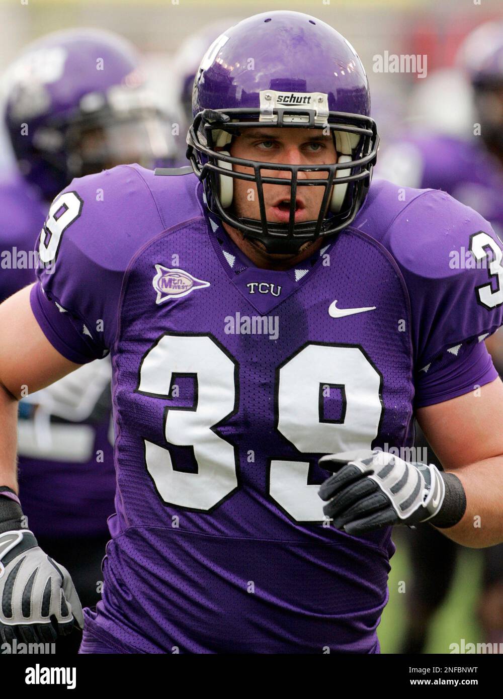 TCU linebacker Jason Phillips runs a drill before the start of their ...
