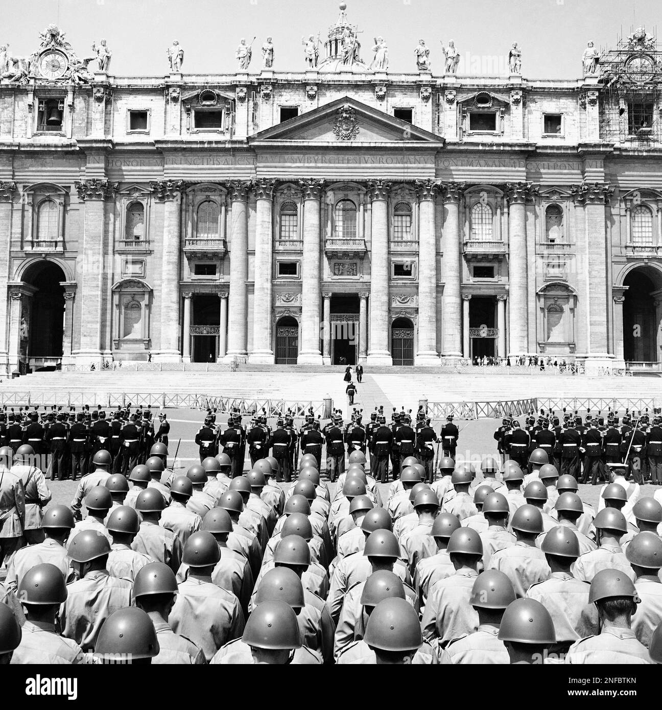 A company from the 73rd Lombard Infantry regiment, foreground, stands ...