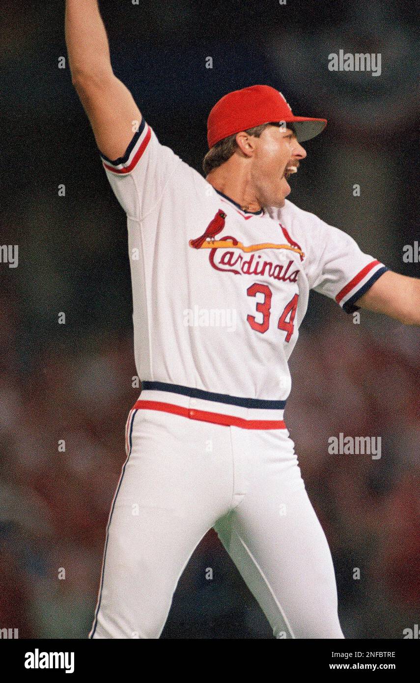 St. Louis Cardinals pitcher Danny Cox shows the emotion of winning the ...