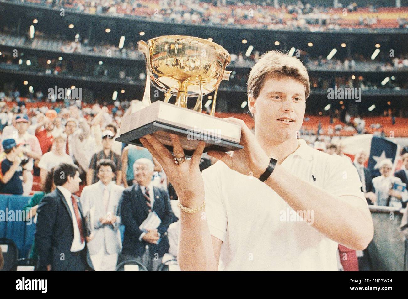 Roger Clemens of the Boston Red Sox holds the MVP trophy for the All ...