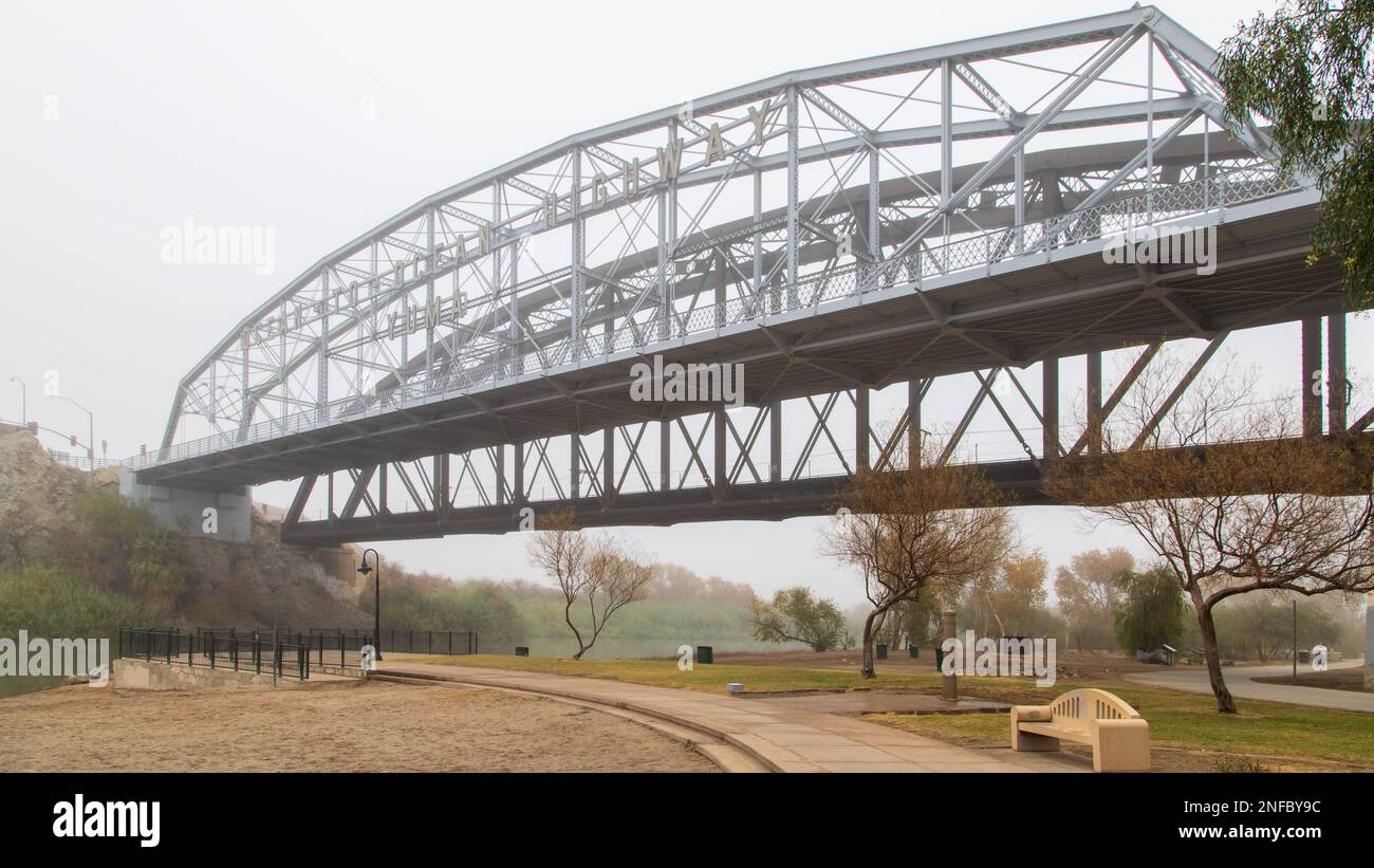 Colorado River bridge at Yuma Az in fog Stock Photo - Alamy