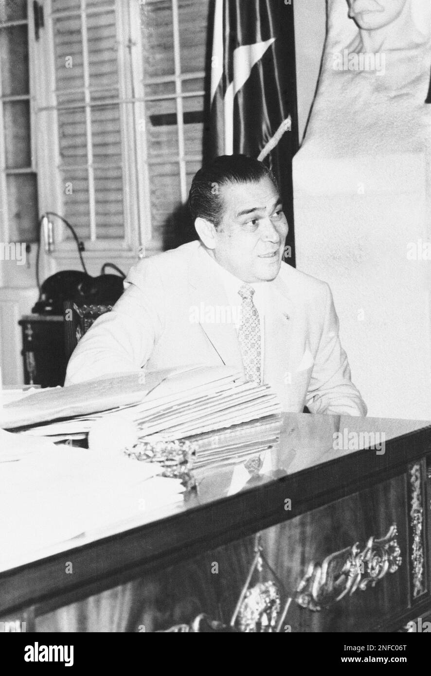 Cuban President Fulgencio Batista is shown at the Presidential Palace ...