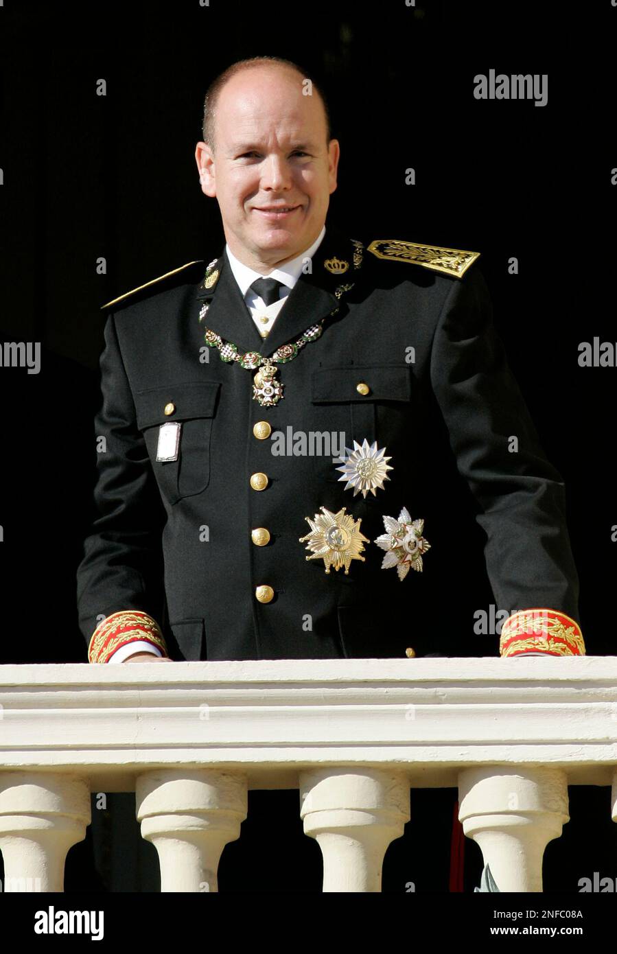 Prince Albert II of Monaco, stand on the balcony of the Monaco palace ...