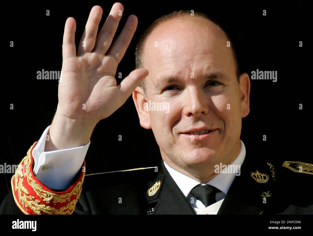 Prince Albert II of Monaco, waves from the Monaco palace during the ...