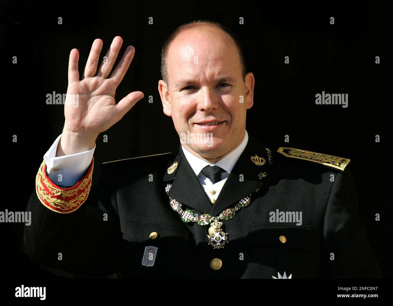 Prince Albert II of Monaco, waves from the Monaco palace during Monaco ...