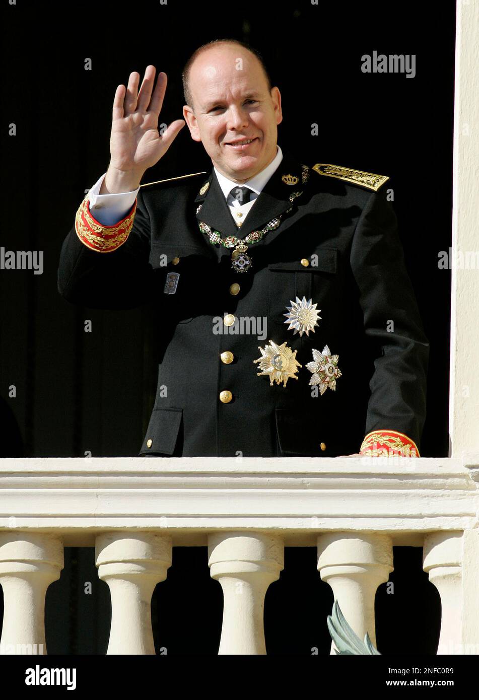 Prince Albert II of Monaco, waves from the Monaco palace during the ...