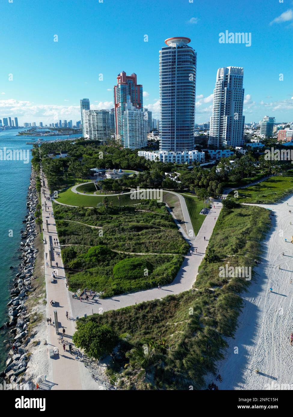 A vertical shot of modern buildings in the South of Fifth, Miami Beach ...