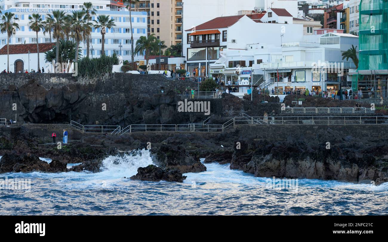 Warm sunshine palliative view from Puerto de la Cruz harbour across the ...