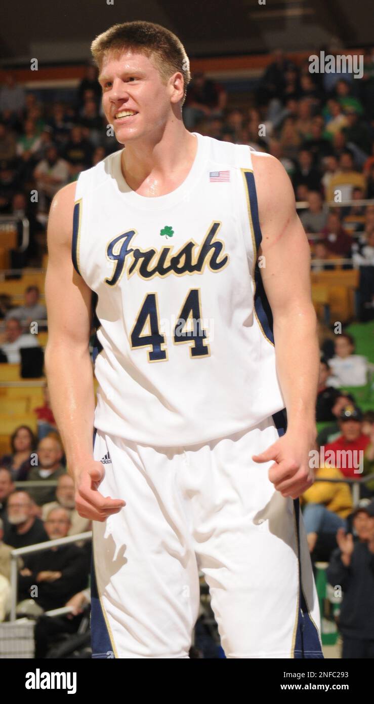 Notre Dame forward Luke Harangody reacts to a play during their victory ...