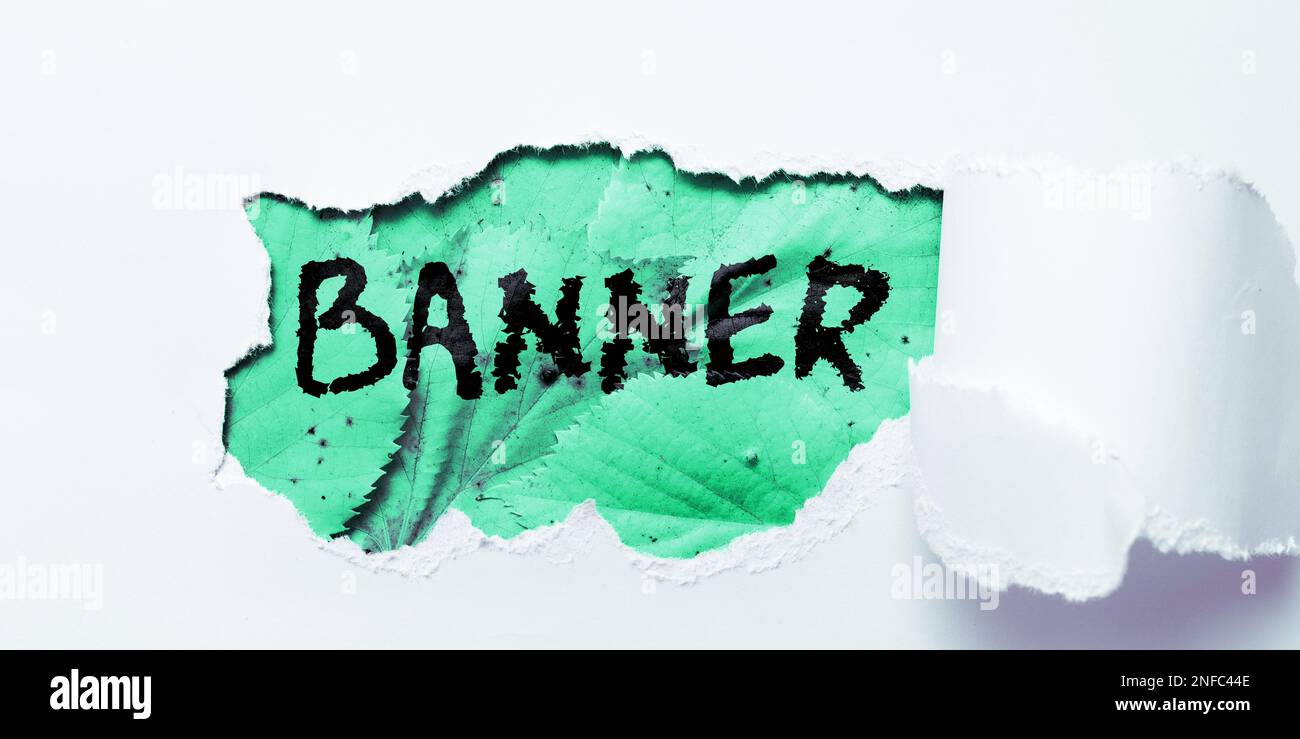 Text caption presenting Banner, Word for long strip cloth bearing ...