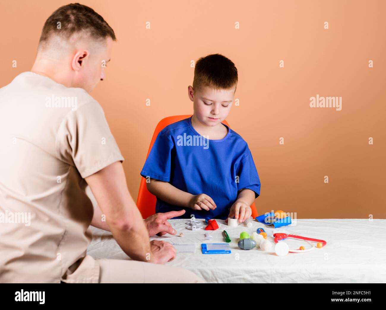 Hospital worker. Medical service. Analysis laboratory. Kid little ...