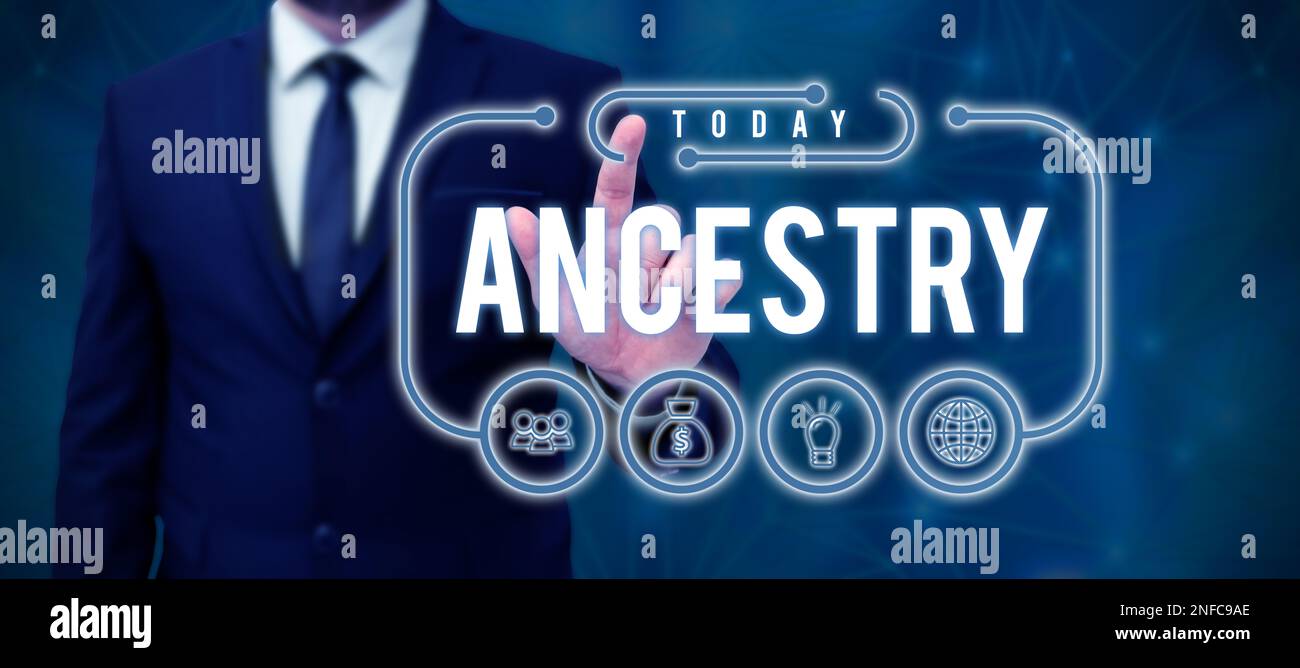 Sign displaying Ancestry, Concept meaning the history or developmental ...