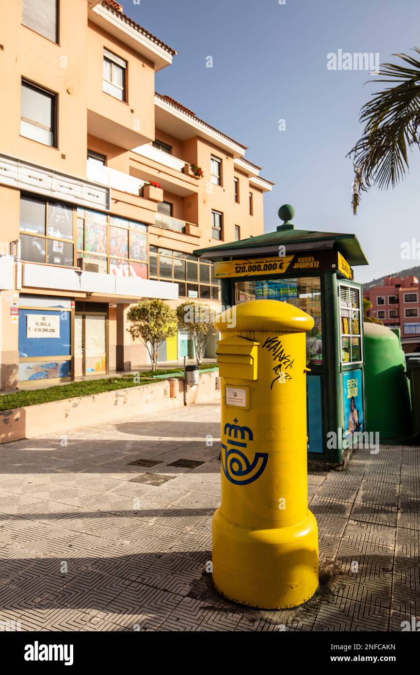 Yellow post box in La Orotava, Teneriffe, Canary Islands, Spain Stock ...