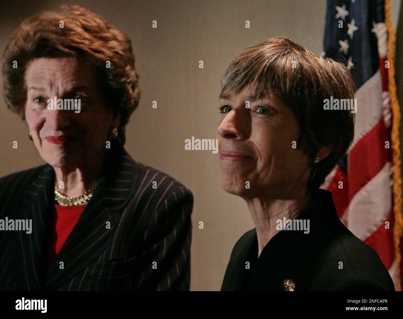 New York State Chief Judge Judith Kaye, left, is joined by Ann Pfau ...