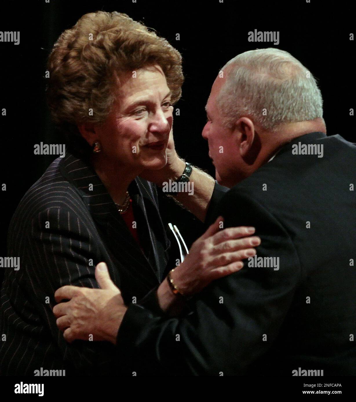 New York State Chief Judge Judith Kaye, left, is embraced by state ...