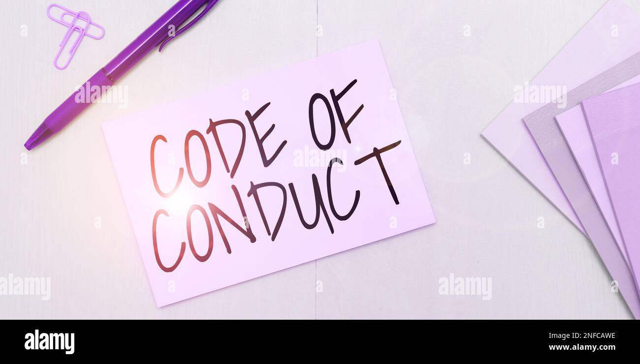 Hand writing sign Code Of Conduct, Business concept Ethics rules moral ...