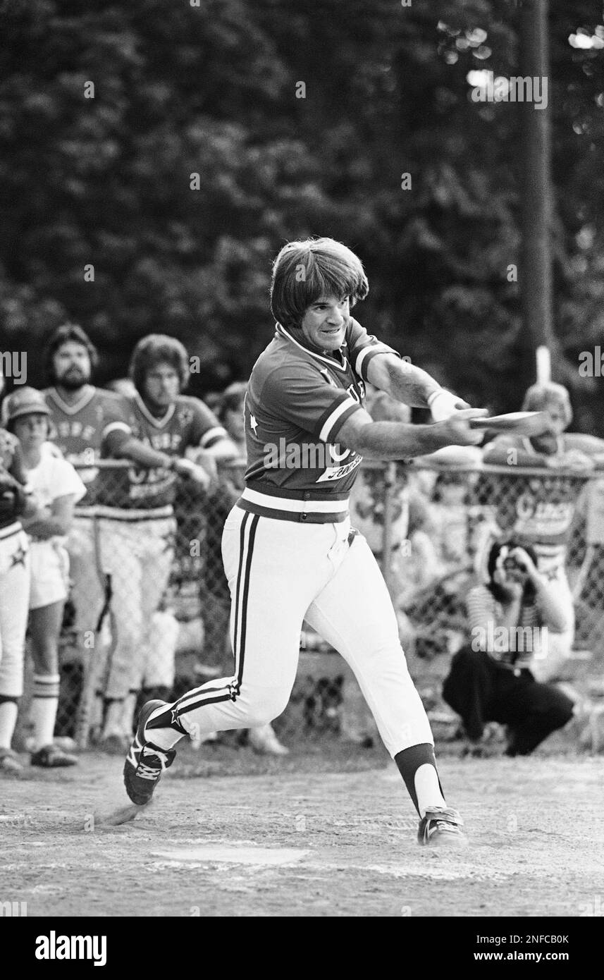 Philadelphia Phillies first baseman Pete Rose punches a check swing ...