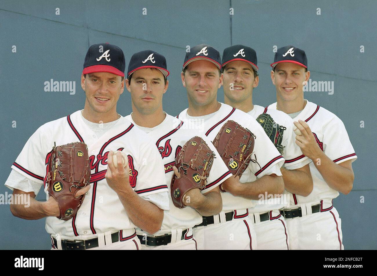 Atlanta Braves starting pitching rotation, from left to right are: Tom ...