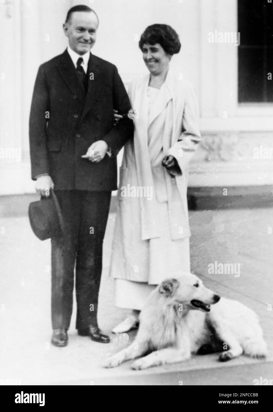 U.S. President Calvin Coolidge and first lady Grace Coolidge are shown ...