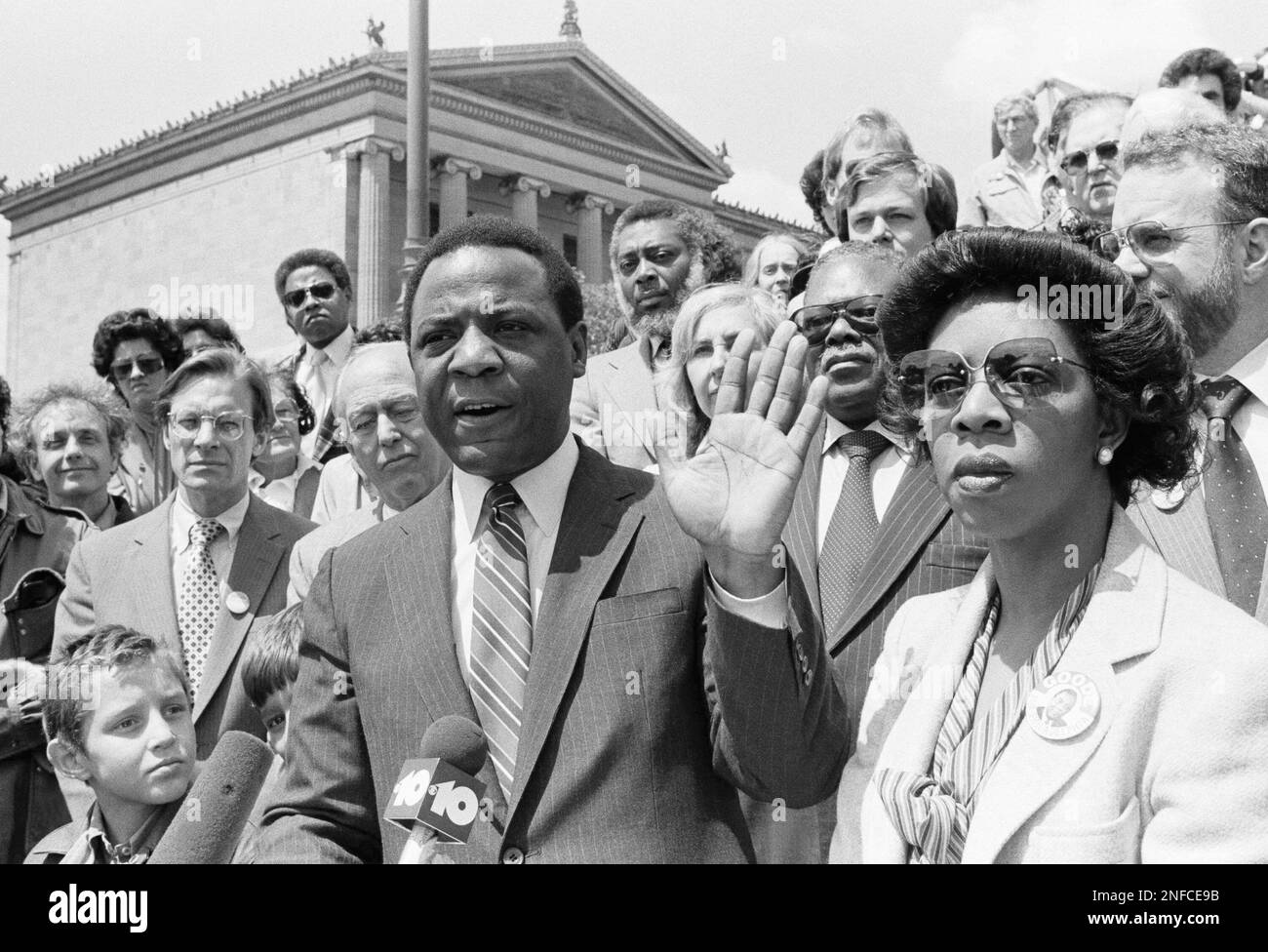 Wilson Goode is flanked by his wife Velma, right, and supporters as he ...