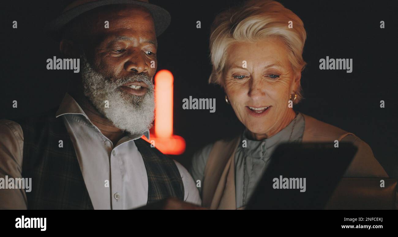 Tablet, night diversity or balcony people review social network ...