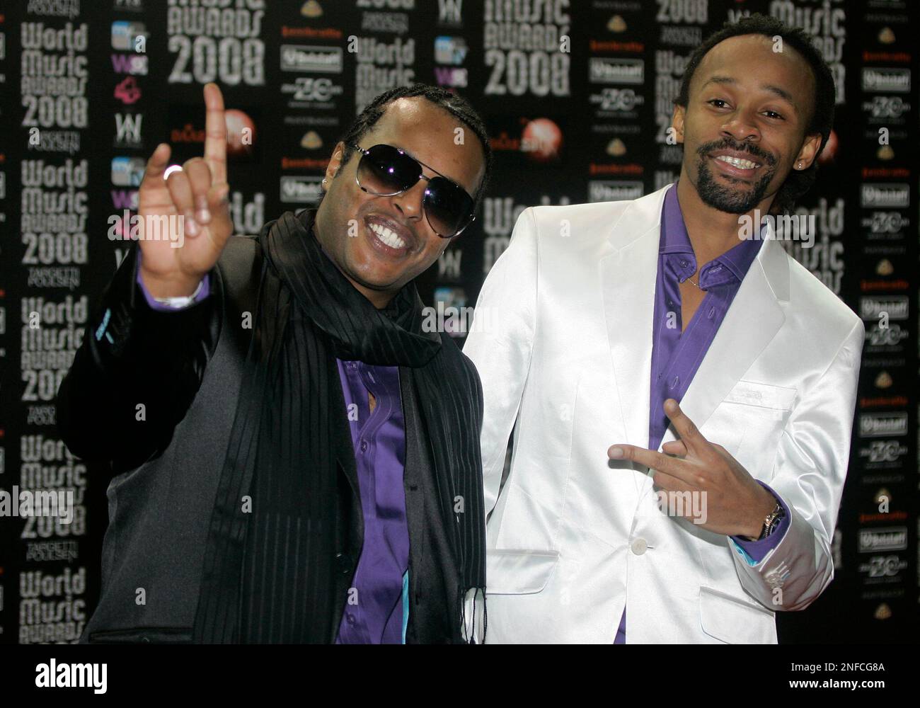 Norwegian hip hop/rap band Madcon arrive at the 2008 World Music Awards ...