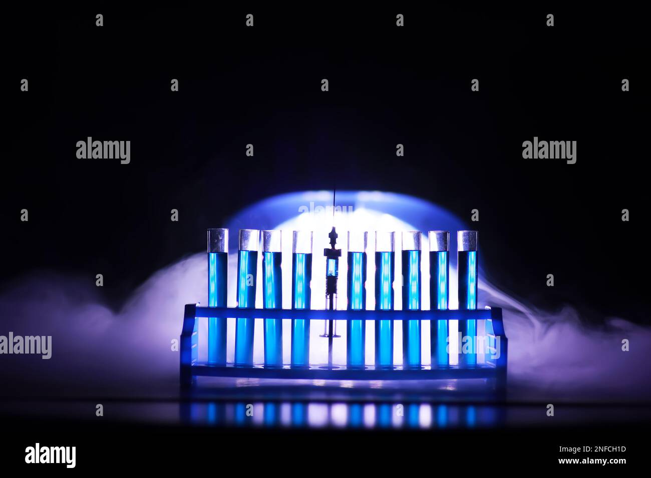 Test tube of glass overflows new liquid solution potassium blue ...