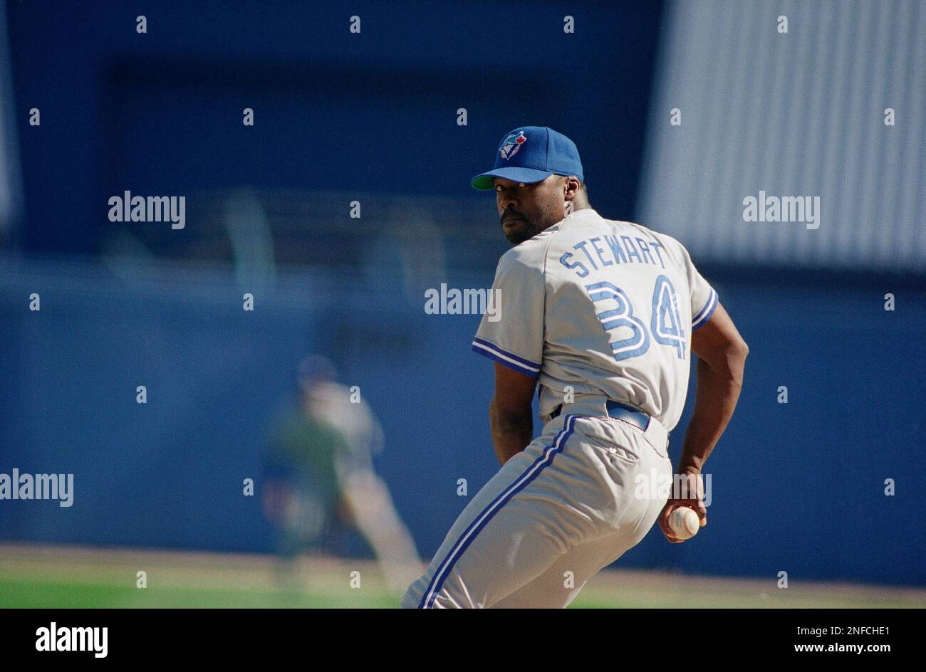 Dave Stewart of the Toronto Blue Jays stares down a Chicago White Sox ...