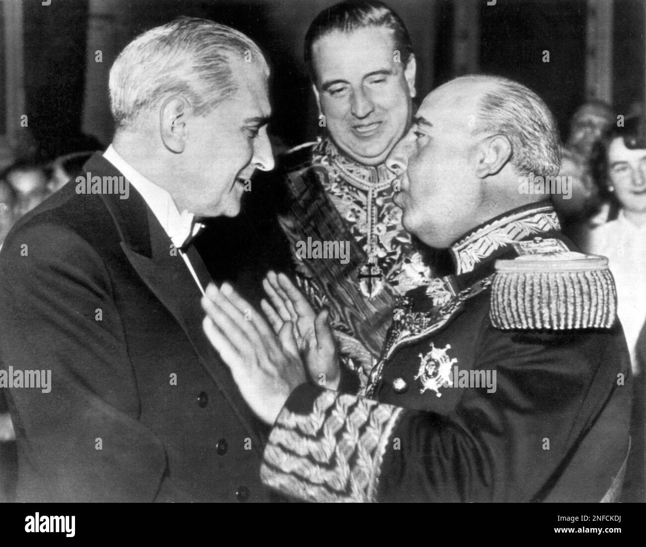 Generalissimo Francisco Franco of Spain (right) gesticulates with both ...