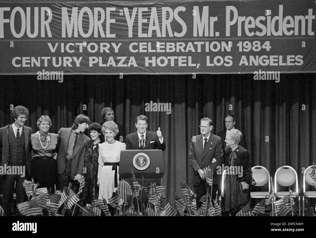 President Ronald Reagan and first lady Nancy Reagan are joined by ...