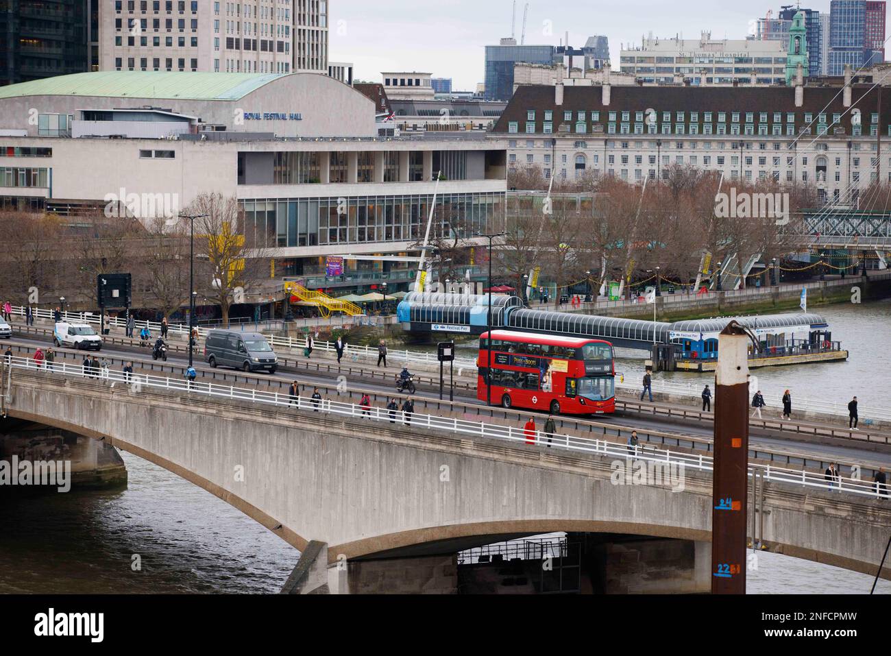 View of Waterloo Bridge and the Royal Festival Hall which was built in ...