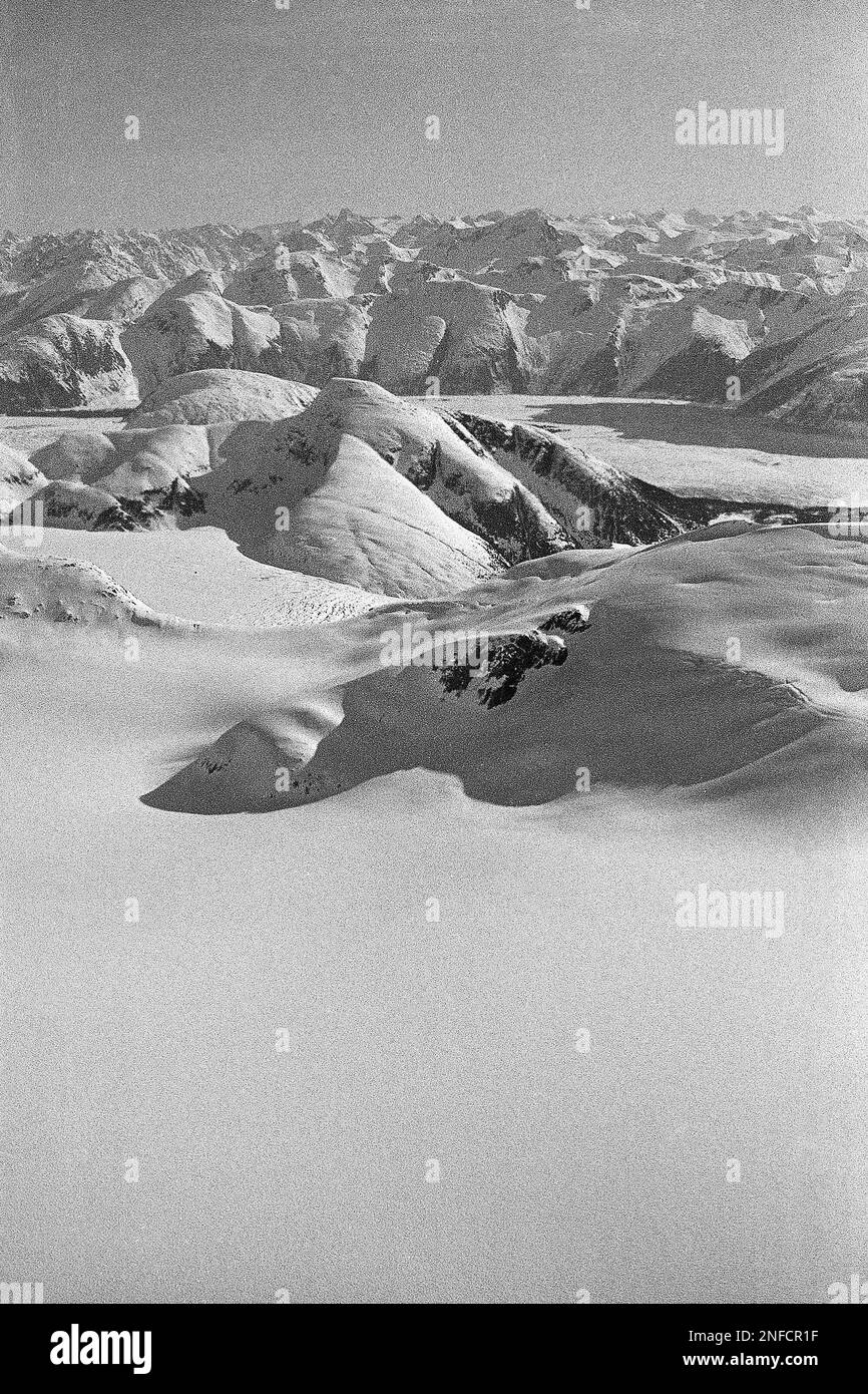 This is an aerial view of the Juneau ice fields of Juneau, Alaska ...