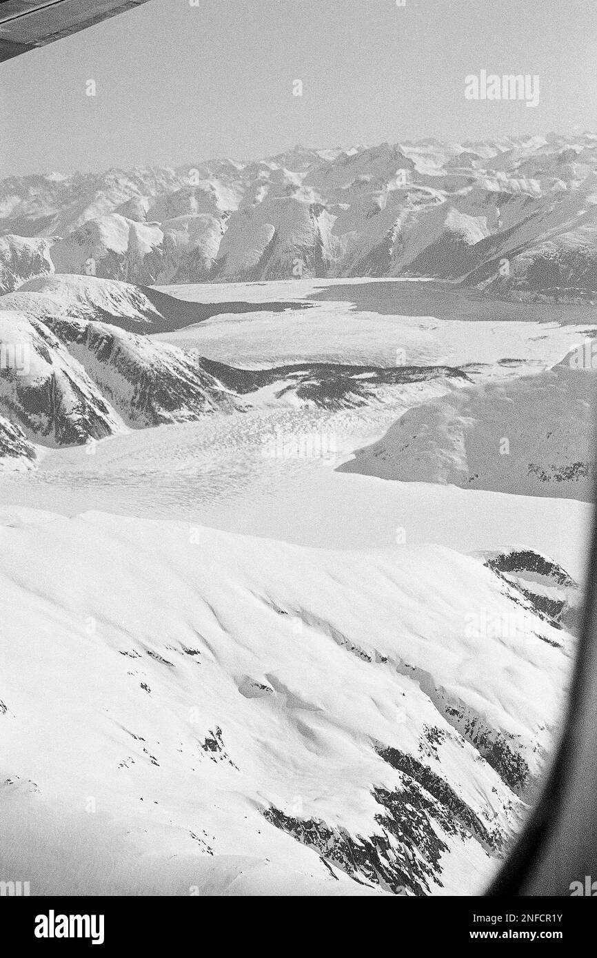 This is an aerial view of the Juneau ice fields of Juneau, Alaska ...