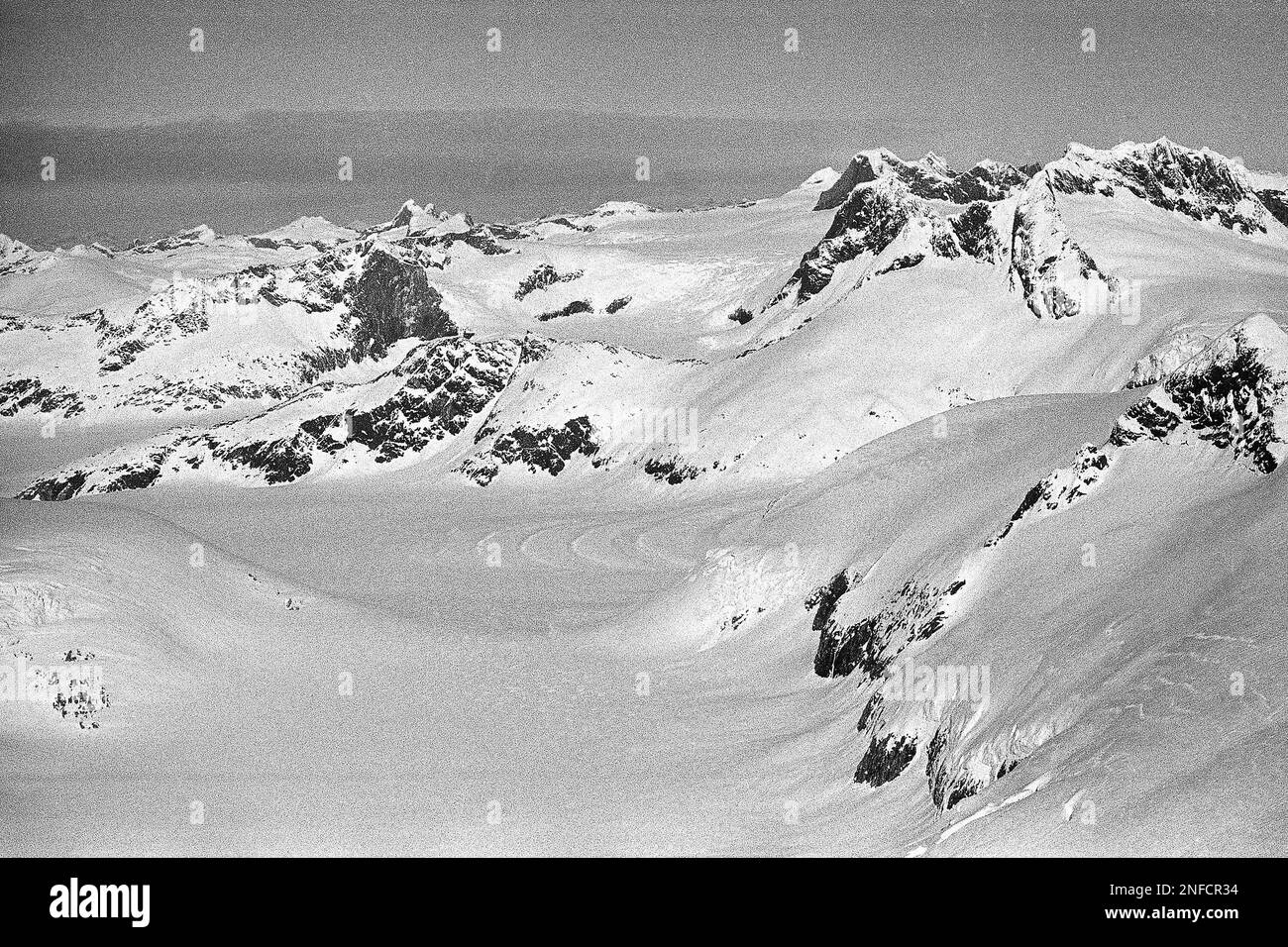 This is an aerial view of the Juneau ice fields of Juneau, Alaska ...