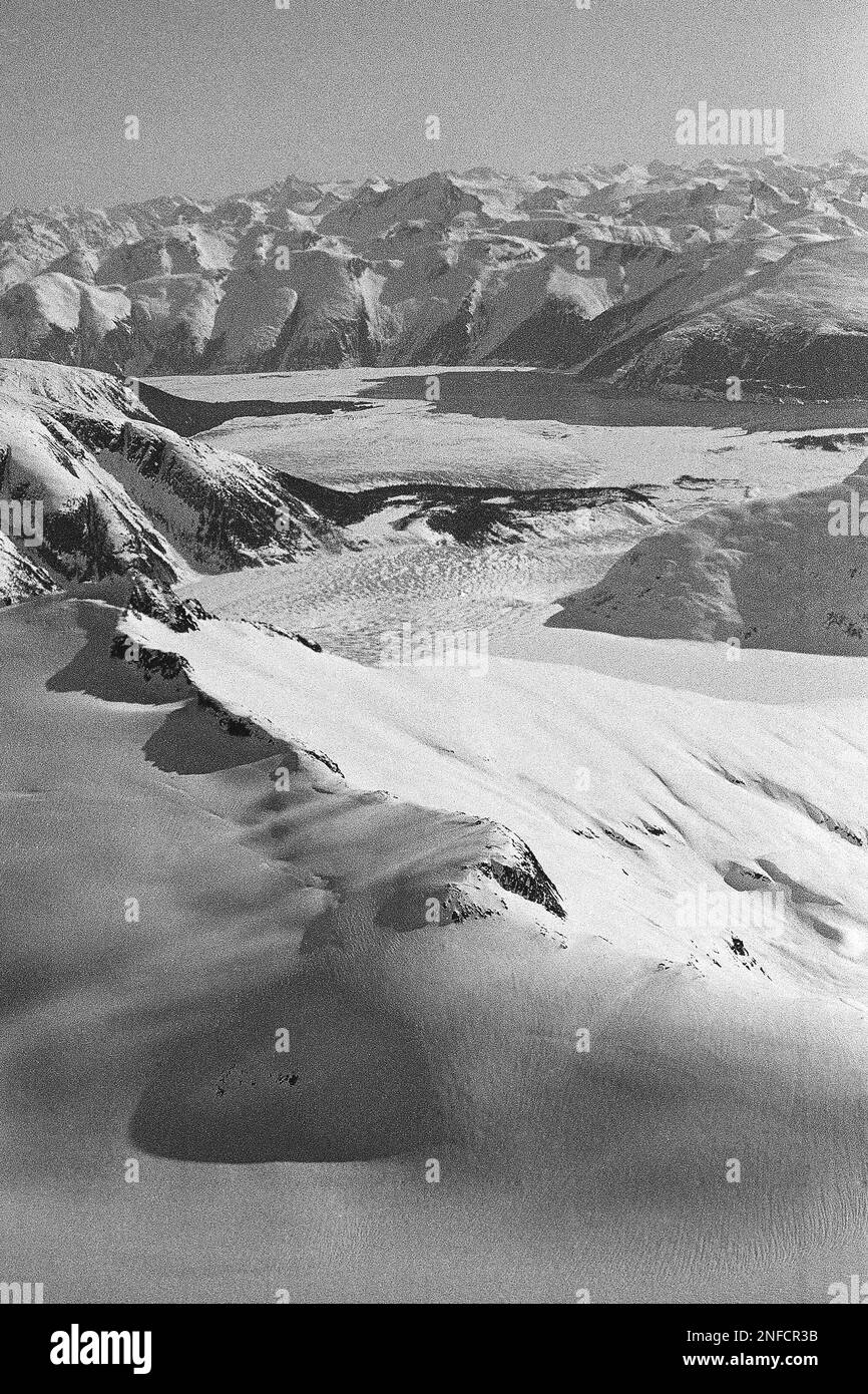 This is an aerial view of the Juneau ice fields of Juneau, Alaska ...