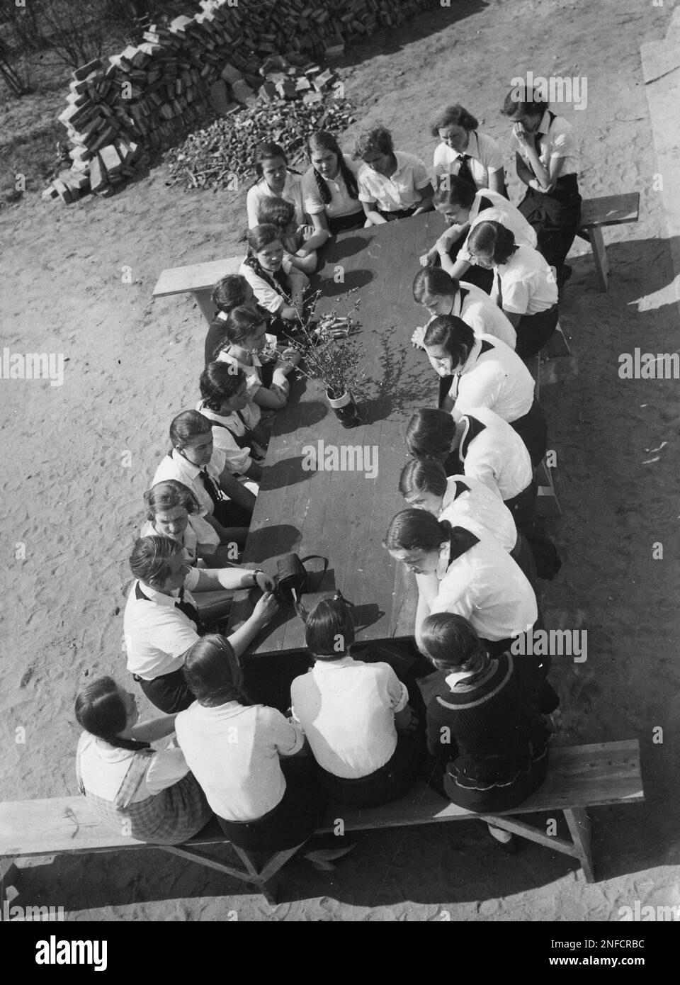 Undated image in the 1930ies of a group of young German girls in their ...