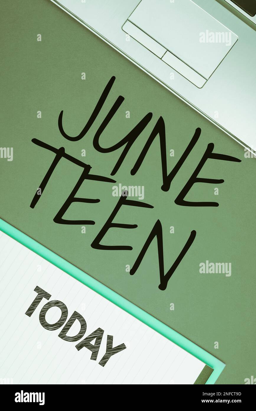 Text showing inspiration June Teen, Business overview legal holiday in ...