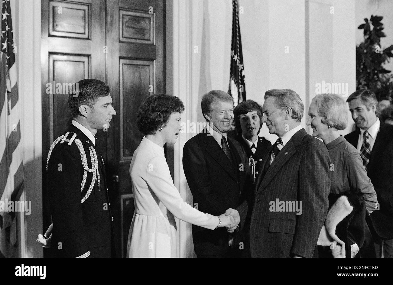 Senate Majority leader Robert Byrd visits President Jimmy Carter and first lady Rosalynn Carter ...