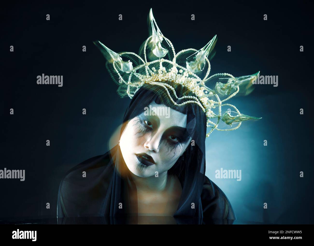 Art portrait, makeup and queen woman isolated on black background in ...