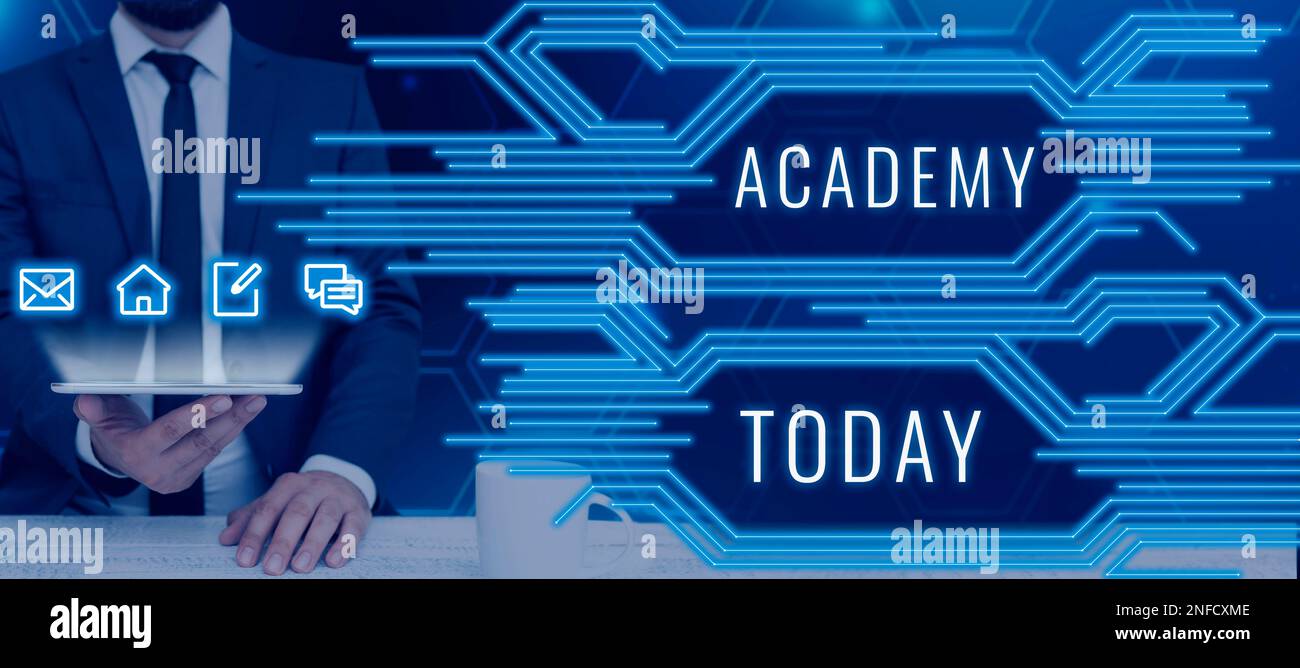 Text caption presenting Academy, Word Written on where students can go ...