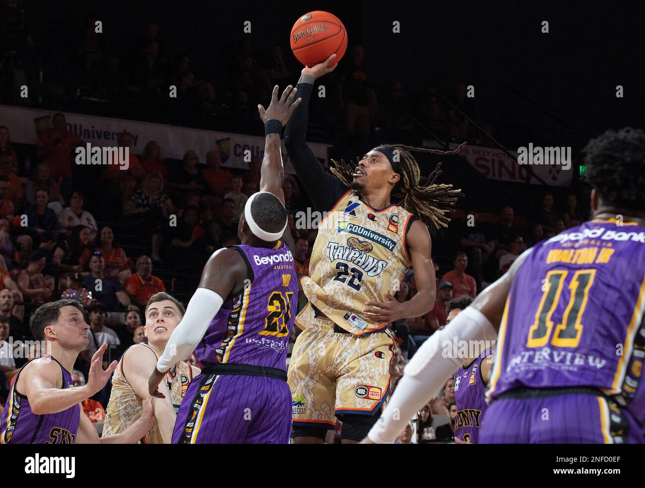Taipans Tahjere McCall scores two during the NBL Playoffs Game 2 ...