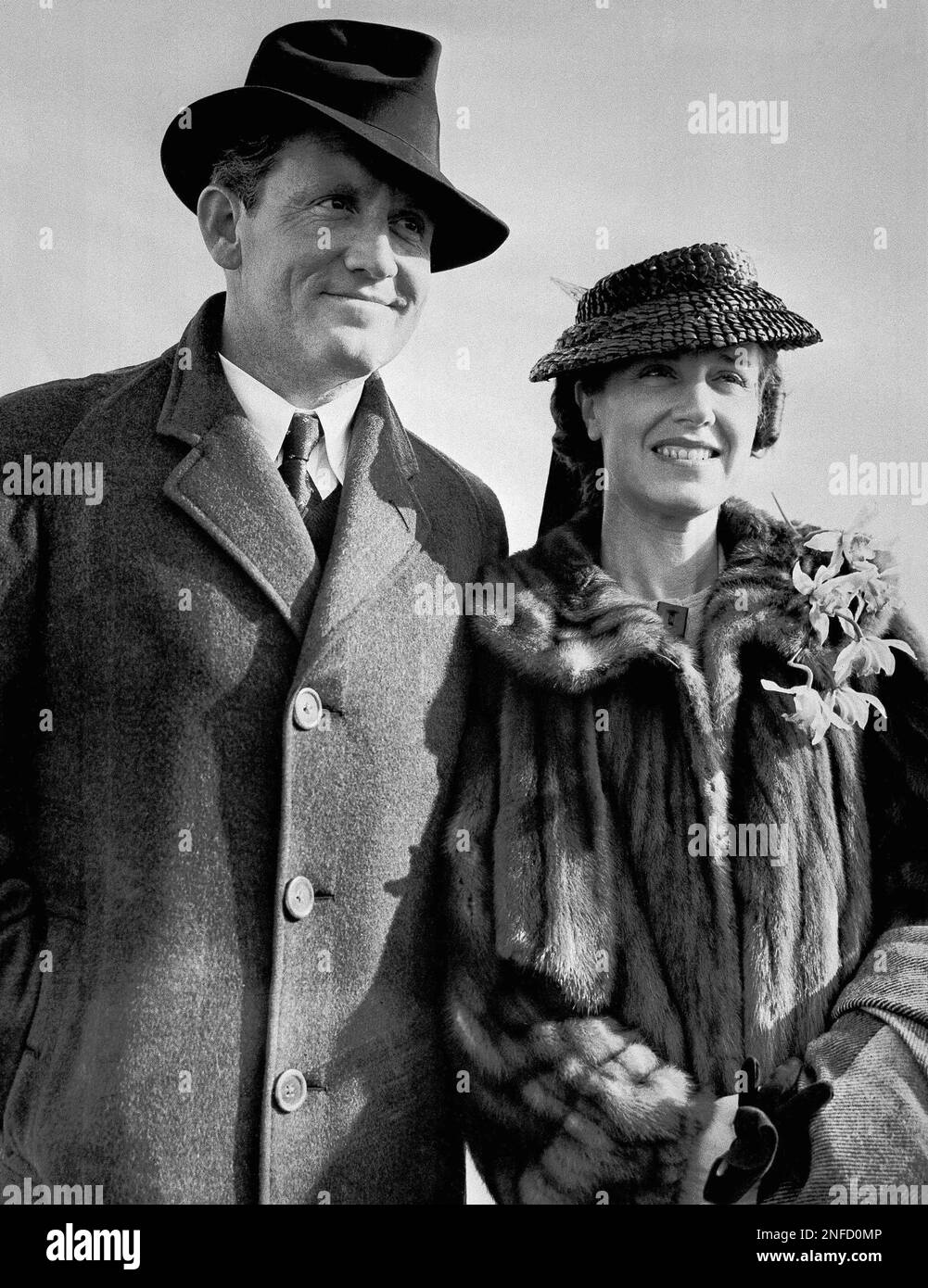 Mr. Spencer Tracy, left, and his wife Mrs. Louise Tracy shown aboard ...
