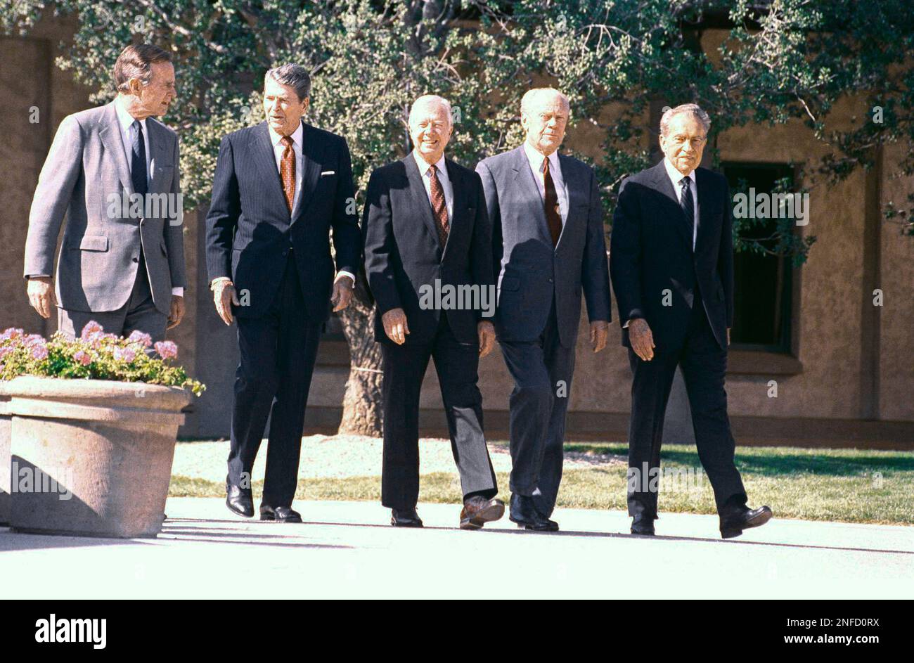 President George Bush, left, joins former presidents Ronald Reagan ...